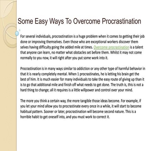 Some easy ways to overcome procrastination | PPT