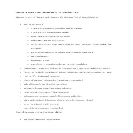 Some key aspects and ideas of studying colonial cities | DOCX