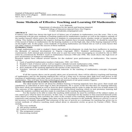 Some methods of effective teaching and learning of mathematics | PDF
