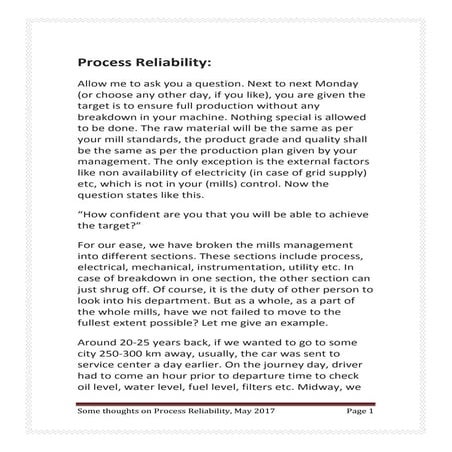 Some thoughts on process reliability | PDF