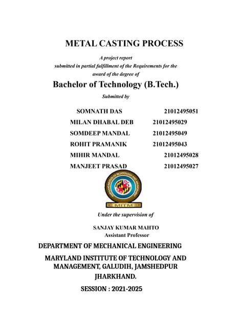 Casting project report | PDF