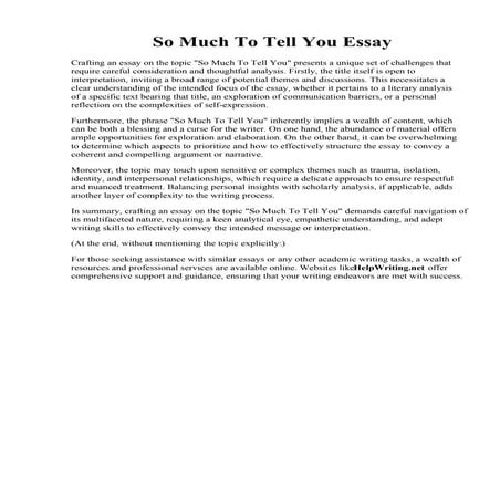 So Much To Tell You Essay. So Much To Tell You ... by John Marsden ...