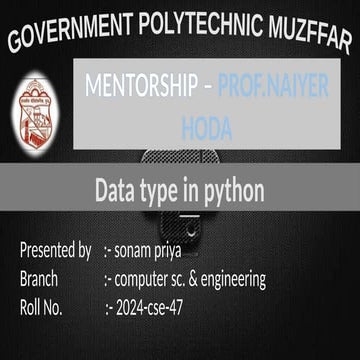 Data Type In Python By Sonam Ppt Pptx