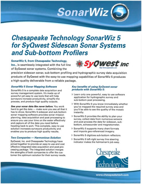 From Sonar Wiz to SyQwest Inc's Sub Bottom and Side Scan offerings | PDF