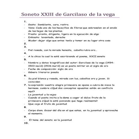 Soneto xxiii de garcilaso de la vega | DOCX