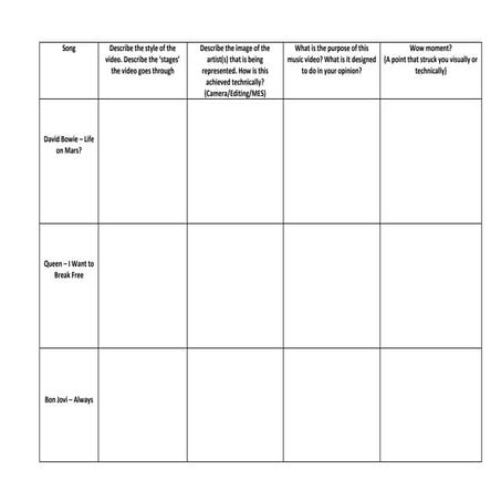Song Comparison Worksheet | DOCX