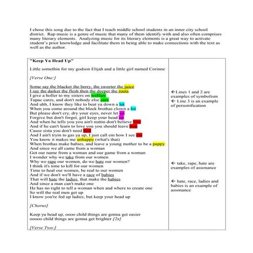 Song lyrics literary elements critique | DOC