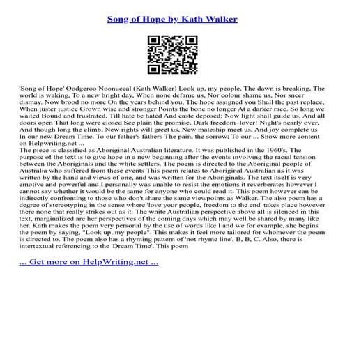Song Of Hope By Kath Walker | PDF