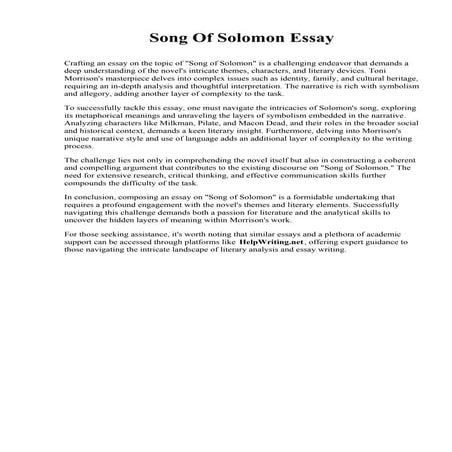 Song Of Solomon Essays. Pennsylvania College of Health Sciences | PDF