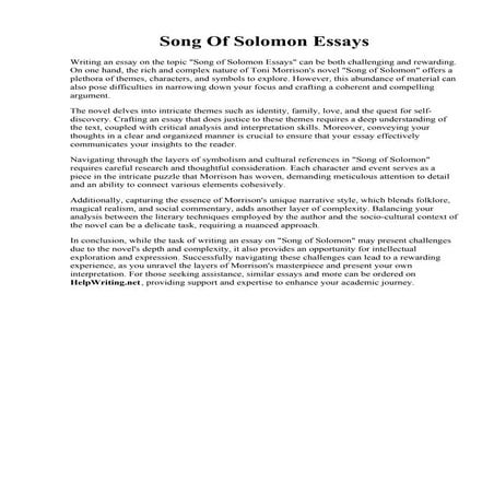 Song Of Solomon Essays | PDF