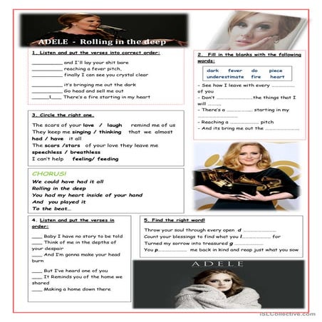 Adele song - rolling in the deep - ESL listening activity | PDF