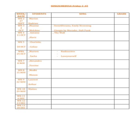 Song schedule 2 45 | PDF