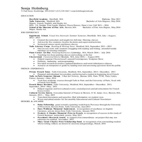 Sonja Holmberg resume 2016 | PDF
