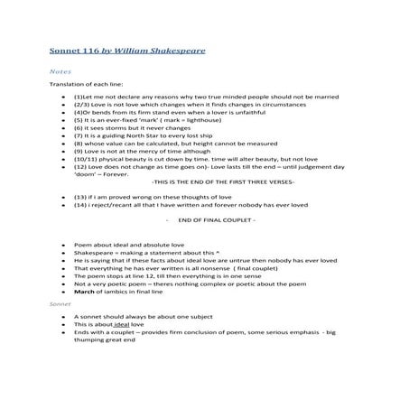 GCSE English Edexcel Relationships: Sonnet 116 by William Shakespeare ...