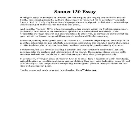 Sonnet 130 Essay. Essay on shakespeare sonnet 130 / need essay written ...