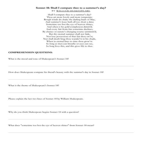 Sonnet 18.docx | Poetry | Books and Literature