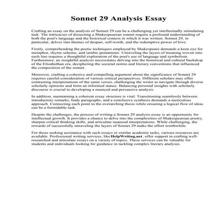 Sonnet 29 Analysis Essay. Dickinson College | PDF | Homework and Study ...