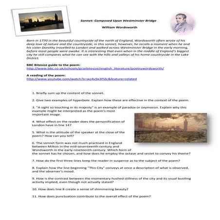 Sonnet composed upon westminster bridge qs | PDF