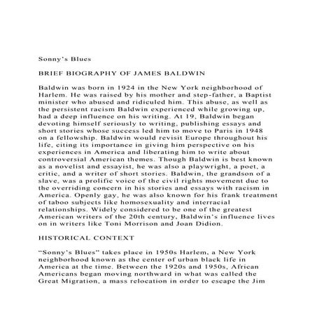 Sonny’s BluesBRIEF BIOGRAPHY OF JAMES BALDWINBaldwin w.docx