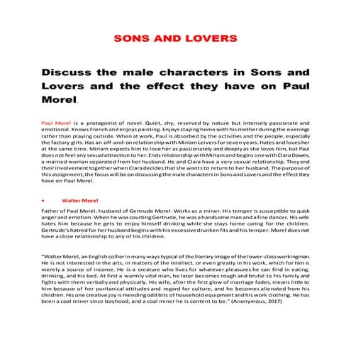 Fillipus Lineekla Sons and lovers Male Characters analysis | DOCX ...