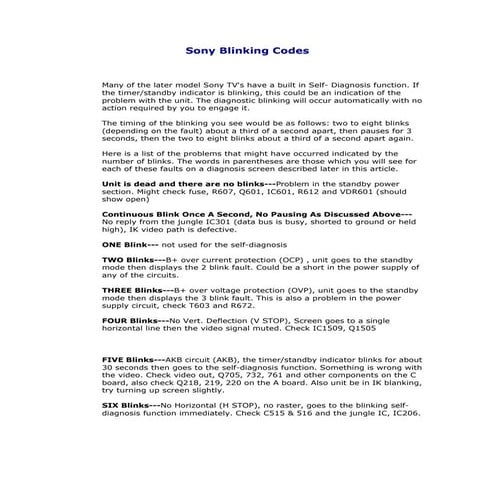 Sony blink codes_203 | PDF