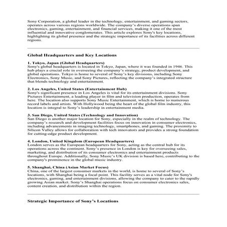 Global Sony Locations: Discover Their Worldwide Presence | PDF