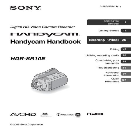 Sony hdr sr10 e manual | PDF