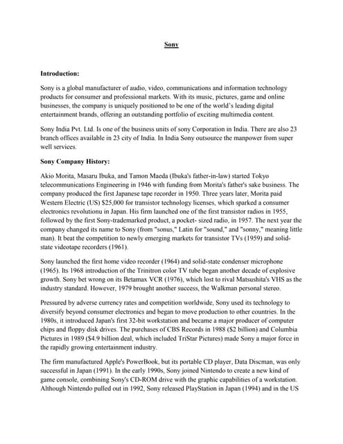 CSR activity of SONY | PPTX