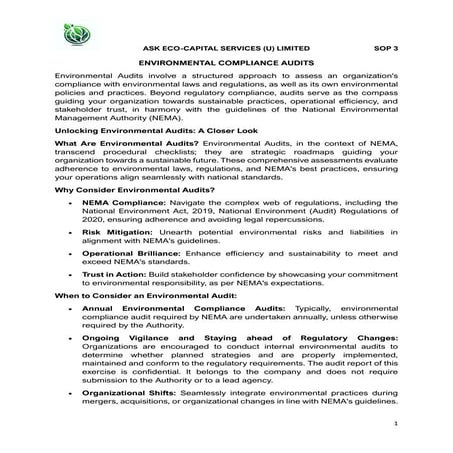 ENVIRONMENTAL COMPLIANCE AUDITS TAILORED FOR UGANDA: NAVIGATING ...