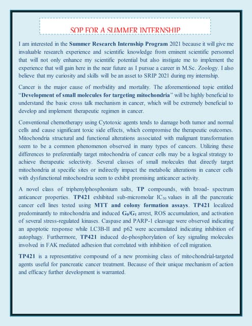 Statement of Purpose For Internship Sample | PDF