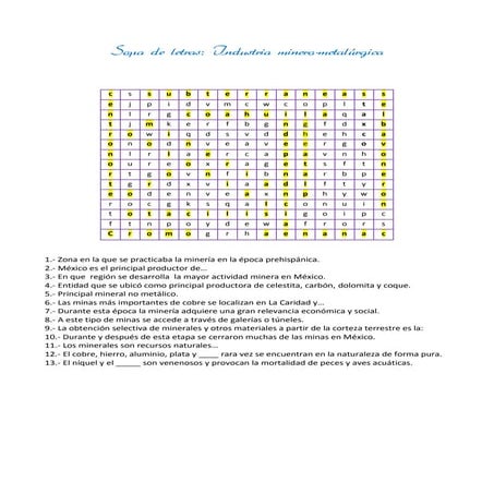 Sopa De Letras Sobre Minerales Sopa De Letras. Ficha Interactiva