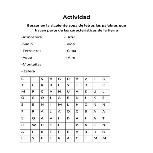 Sopa De Letras Del Planeta Tierra