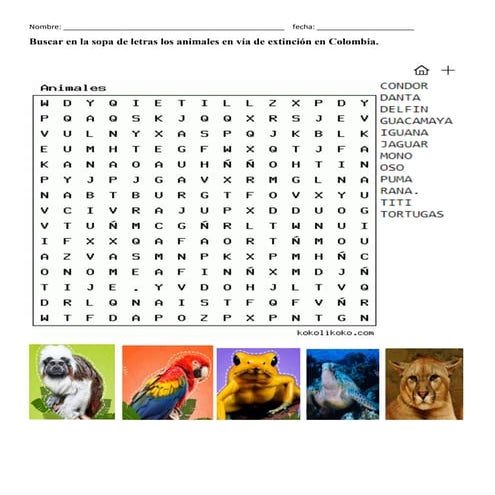 Sopas De Letras De Animales Para Imprimir