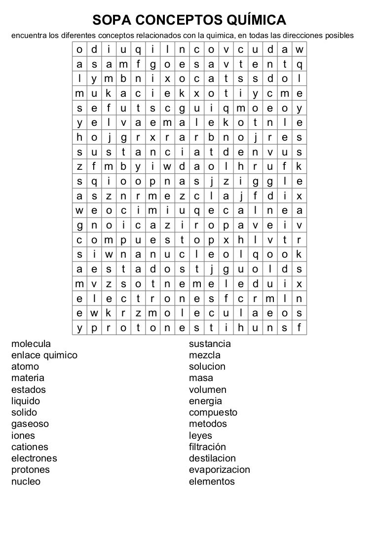 Sopa de letras conceptos quimica