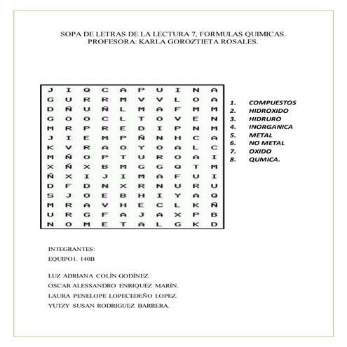 Sopa de letras de la lectura 7 | DOCX