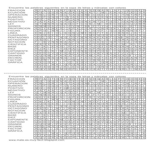 Sopa de letras mate 2 x hoja | PDF