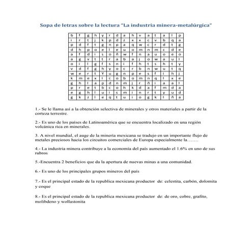 Sopa De Letras Sobre Minerales Sopa De Letras. Ficha Interactiva