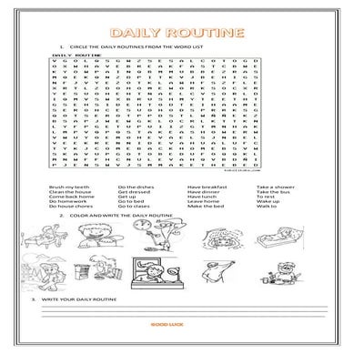 Sopa de letras rutinas diarias EN INGLES | PDF