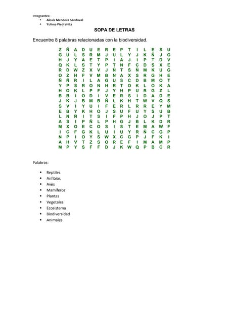 Sopa de letras Biodiversidad | DOCX