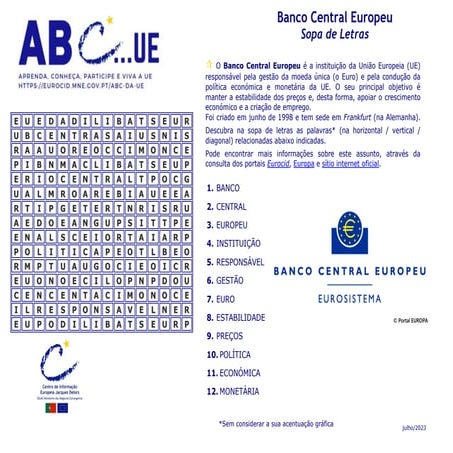 Sopa de letras | Banco Central Europeu | PDF