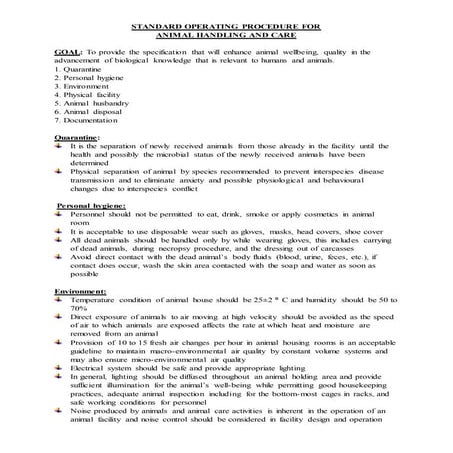 Standard Operating Procedure for animal house | DOCX