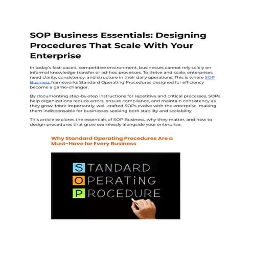 SOP Business Essentials_ Designing Procedures That Scale With Your ...