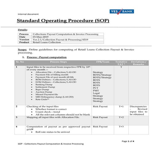 Sop collections payout computation invoice processing version 2. 1 | PDF