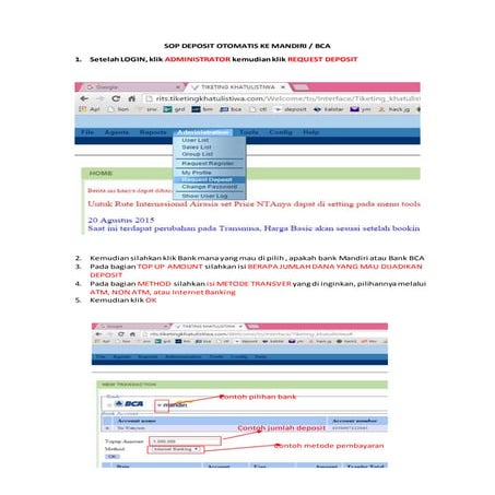 Sop deposit otomatis ke mandiri bca Khatulistiwa Tour & Travel | DOCX