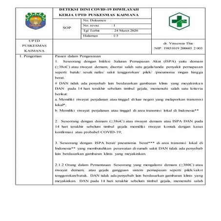 Sop deteksi dini covid 19 | DOCX