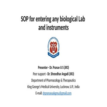 SOP for entering any biological Lab and other instruments | PPT