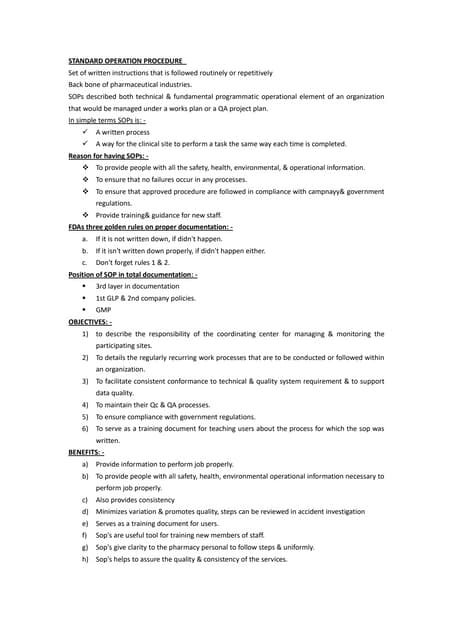 SOP- Standard Operation Procedure. | PPTX
