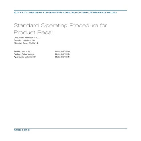 SOP For Product Recall | PDF