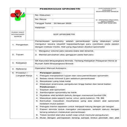 SOP SPIROMETRI RUMAH SAKIT BHYANGKARA BRIMOB | DOCX