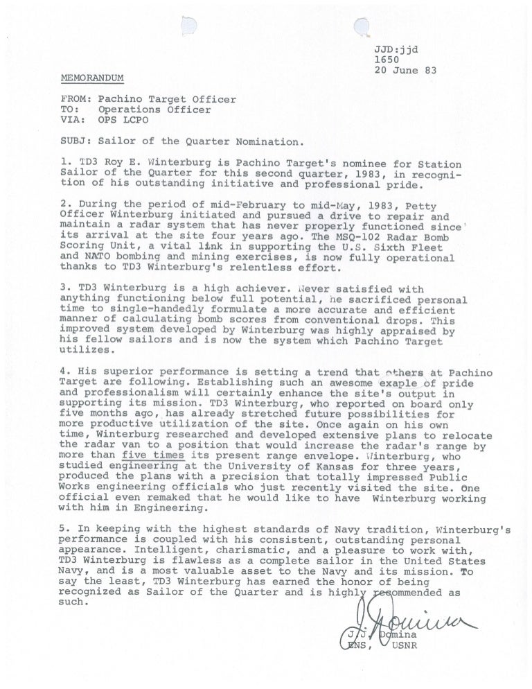 Sailor of the Quarter Nomination